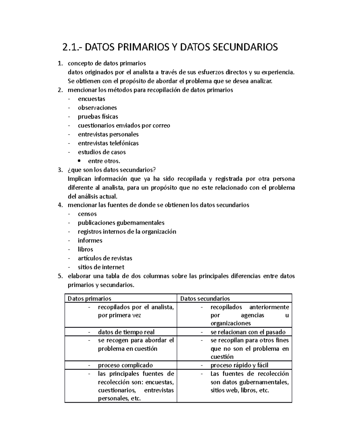 2.1 Datos Primarios actividad - 2.- DATOS PRIMARIOS Y DATOS SECUNDARIOS ...
