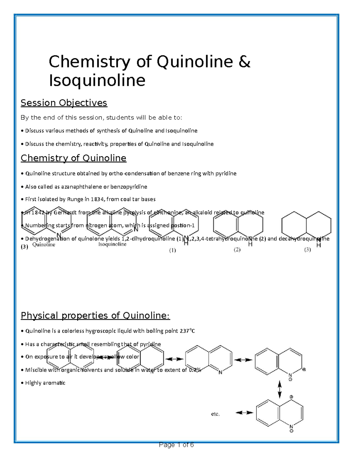 Chapter - 25 Chemistry of Quinoline Isoquinoline - Chemistry of ...