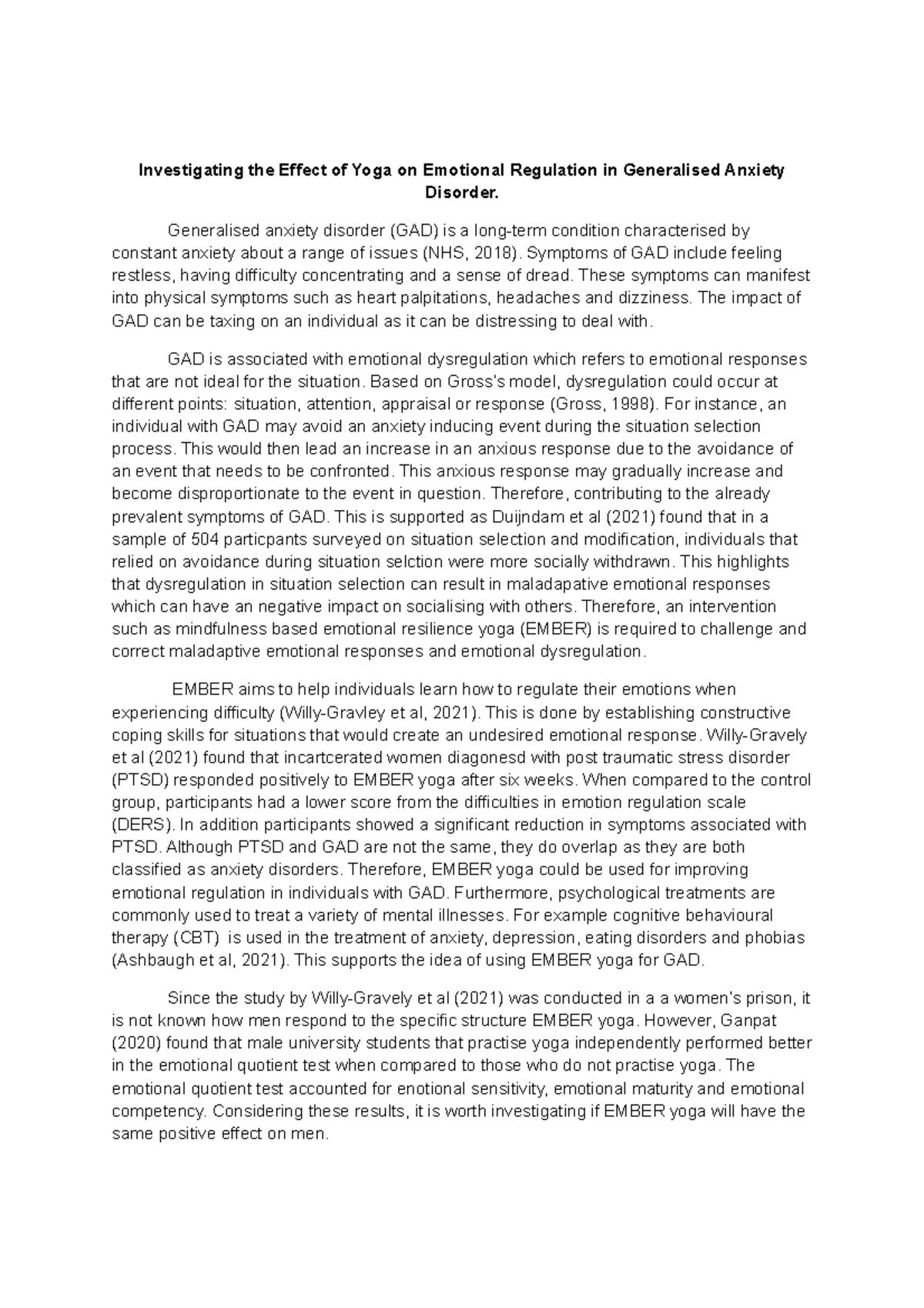 Emhan Assignment - Proposal - Investigating the Effect of Yoga on ...