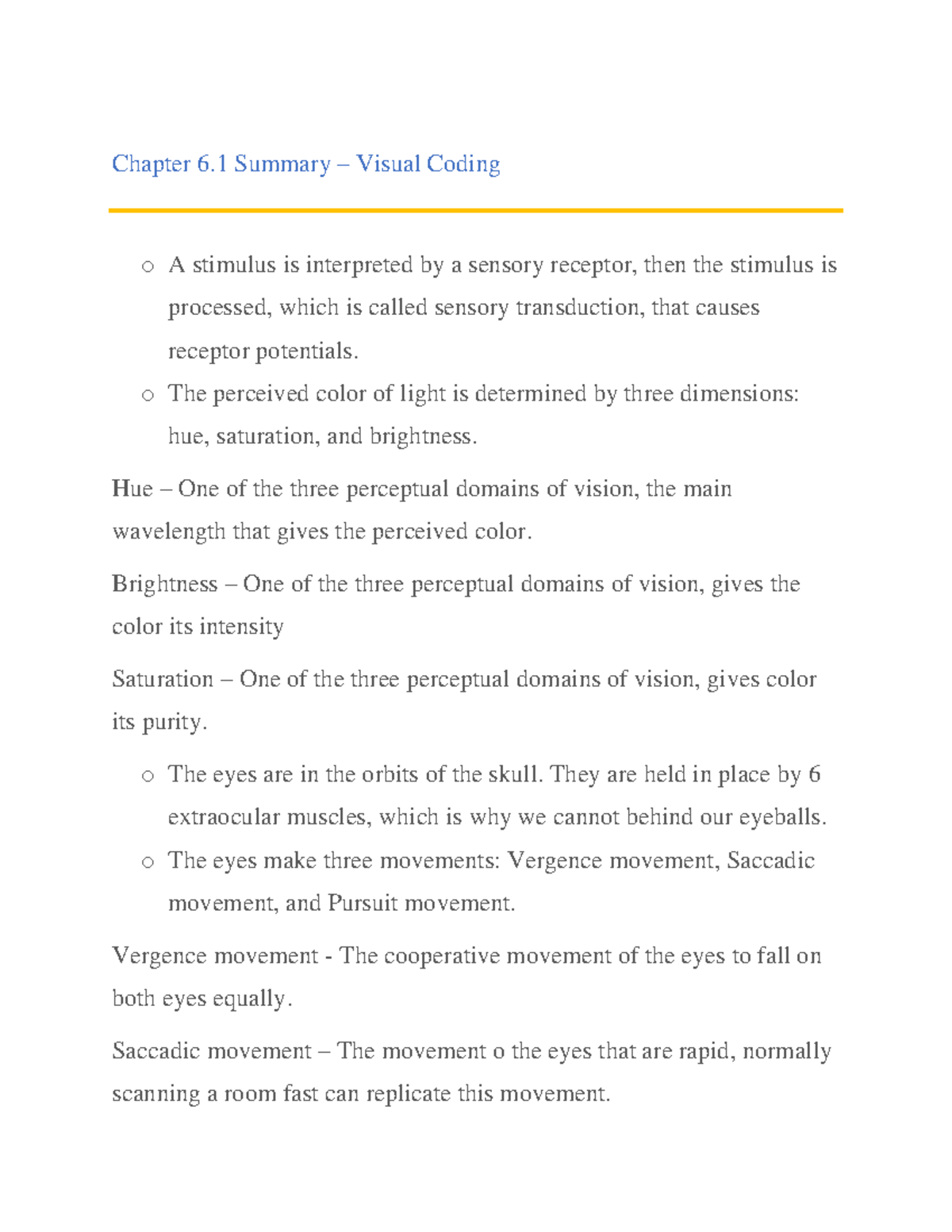 6.1 - Visual Coding - The summary of the first section in chapter 6 ...
