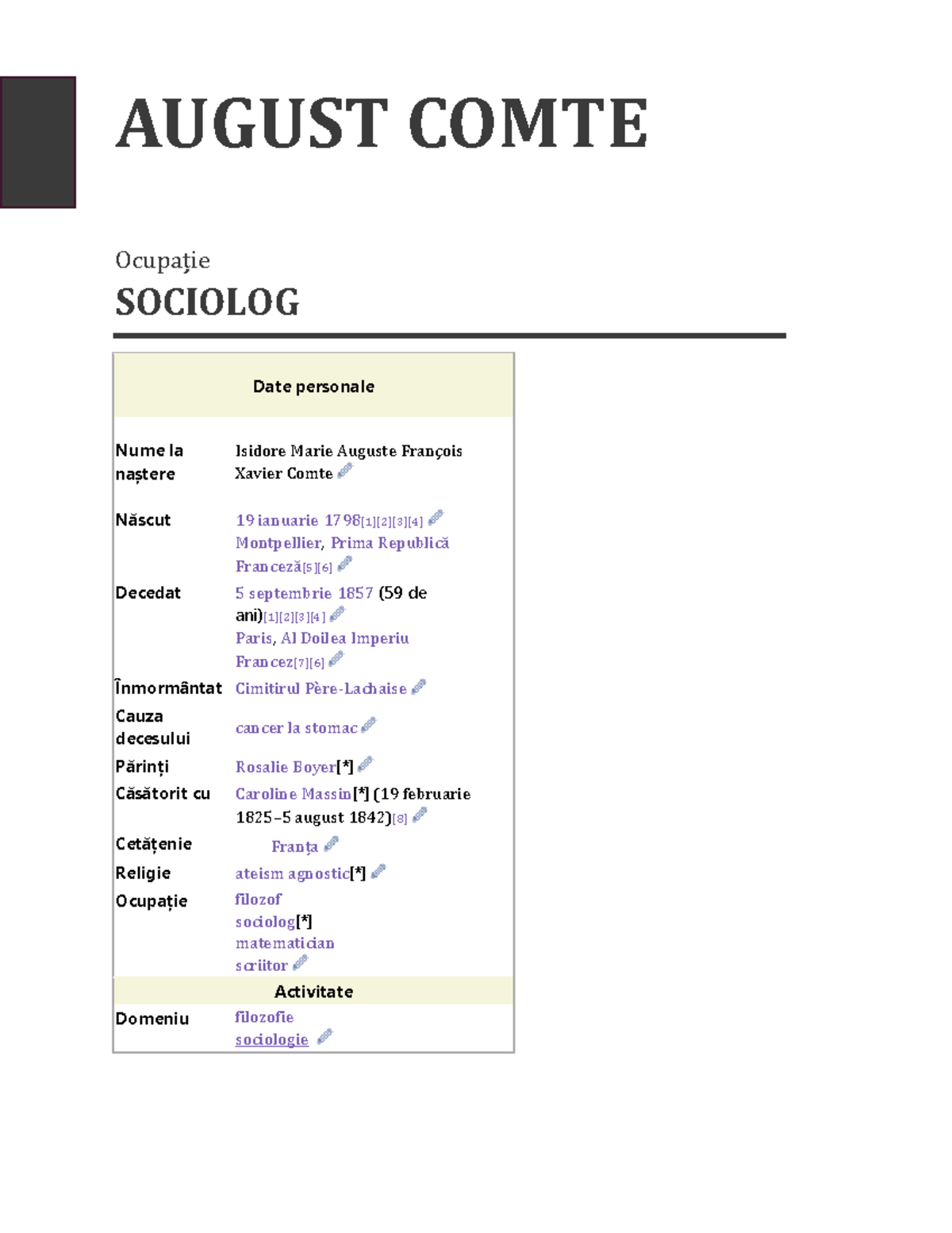 Proiect Sociologie - Project about august comte - AUGUST COMTE Ocupație ...