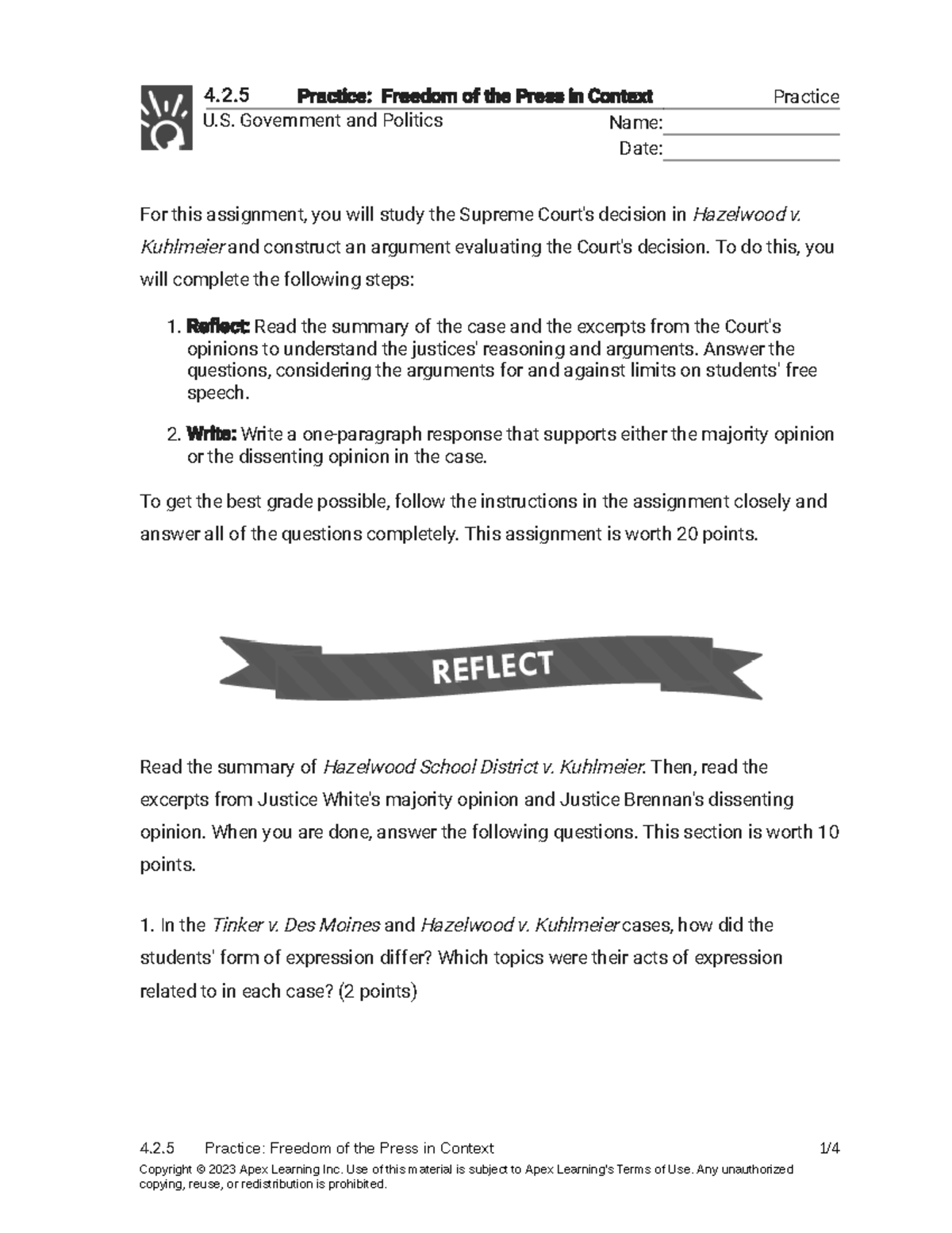 4.2.5 Practice - Freedom of the Press in Context (Practice) - Practice ...