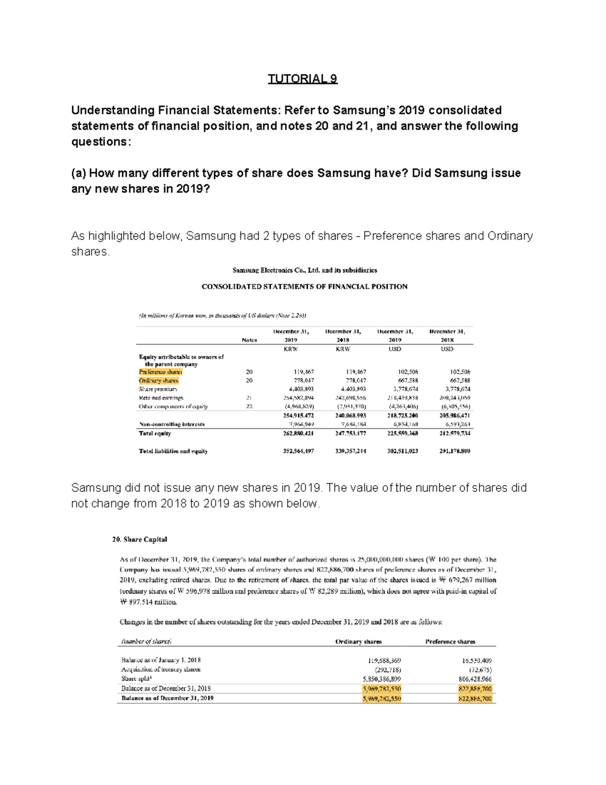 ACC tutorial 9 - TUTORIAL 9 Understanding Financial Statements: Refer ...