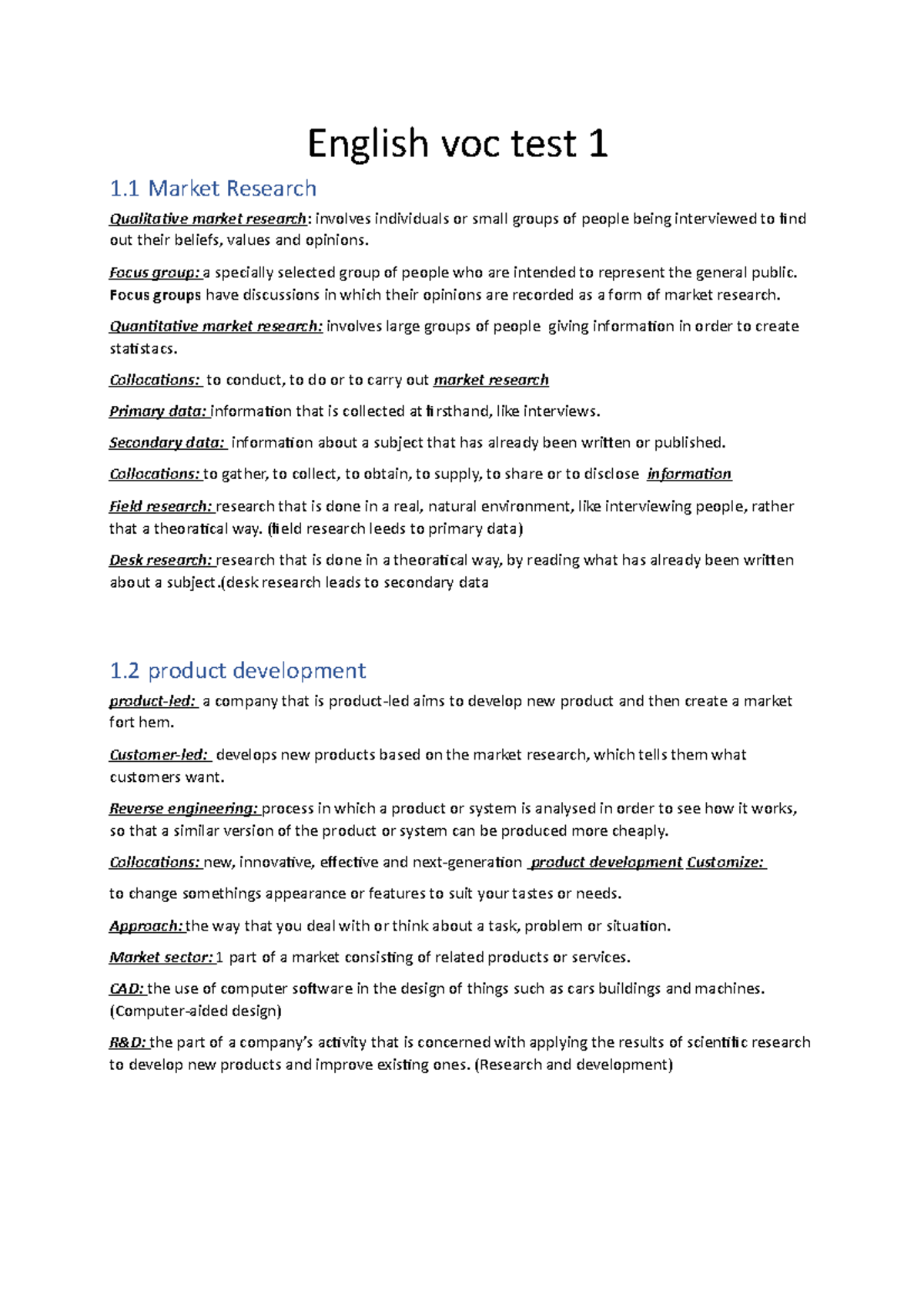English voc 1 1 - English voc test 1 1 Market Research Qualitative ...