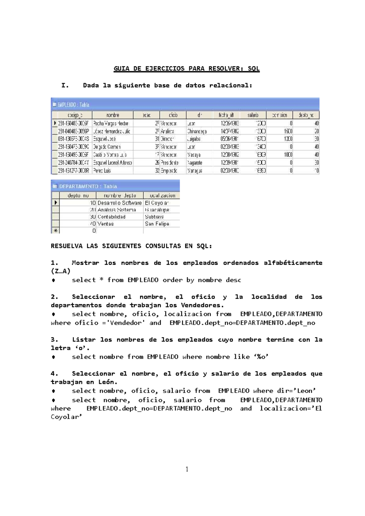 Clasepractica 2 sql 2011 solucion 1 - GUIA DE EJERCICIOS PARA RESOLVER ...