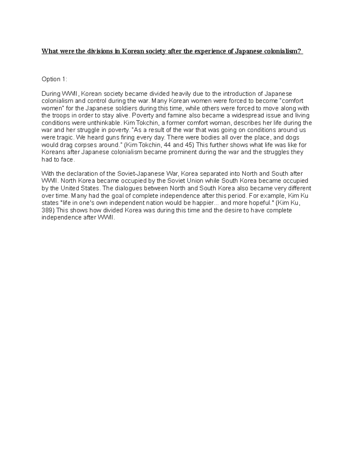 Week 8 Discussion - What were the divisions in Korean society after the ...