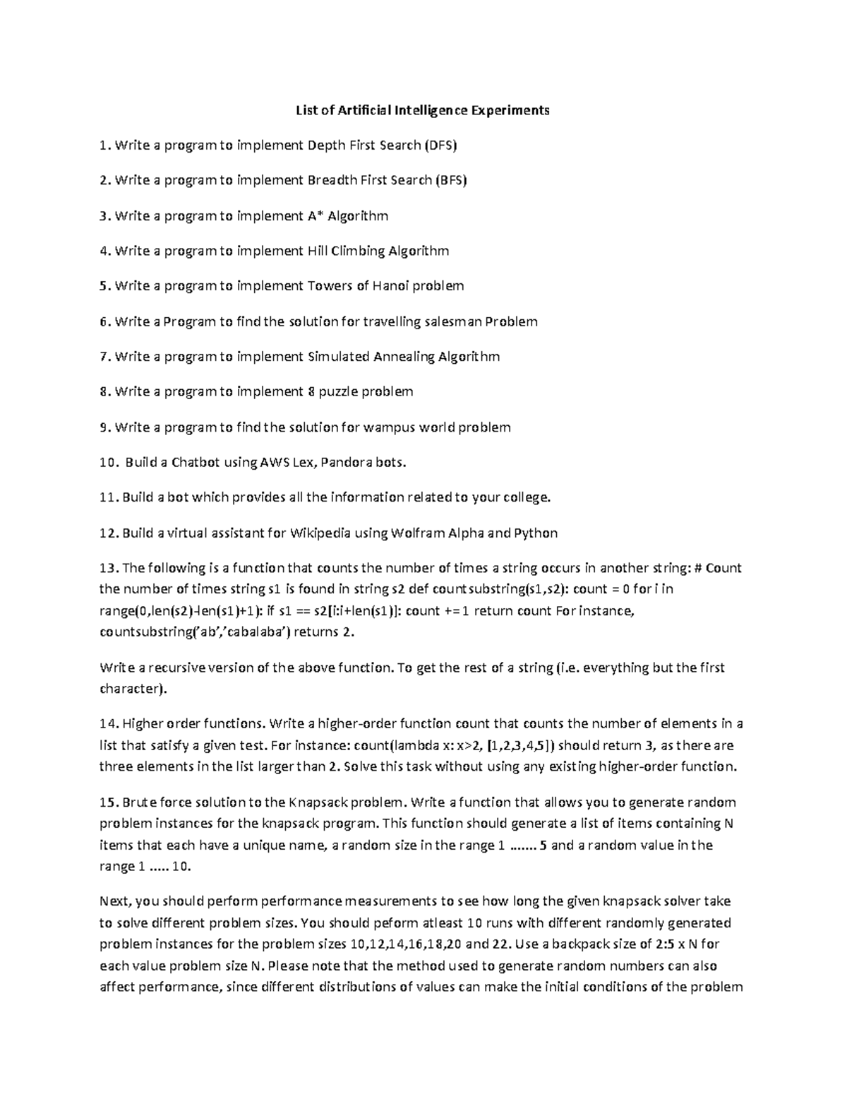 Ai Lab Programs List Of Artificial Intelligence Experiments Write A Program To Implement Depth