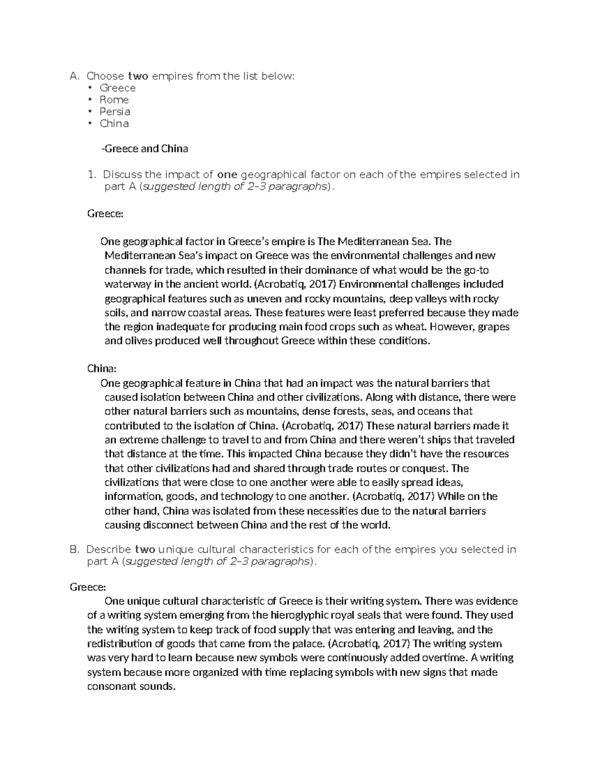 C375- Task 2 - Task 2 - A. Choose two empires from the list below ...