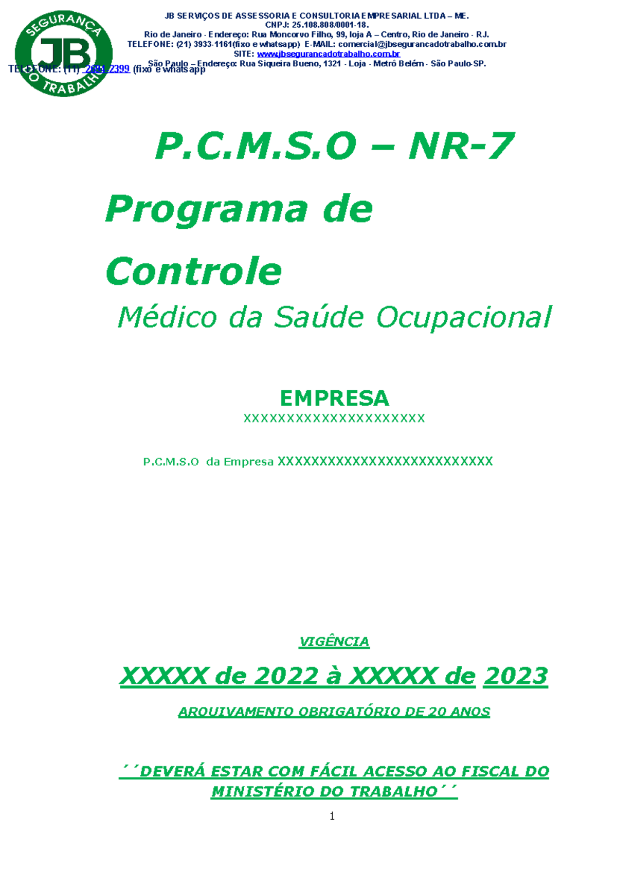Modelo- Pcmso-2022 - JB SERVIÇOS DE ASSESSORIA E CONSULTORIA ...