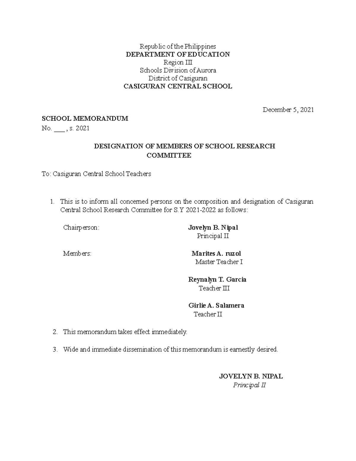 Designation-research-committee - DEPARTMENT OF EDUCATIONRepublic of the ...