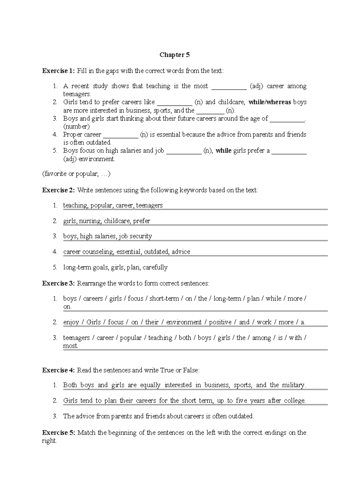 W1 - Chapter 5 - Career summary - Chapter 5 Exercise 1: Fill in the gaps with the correct words ...
