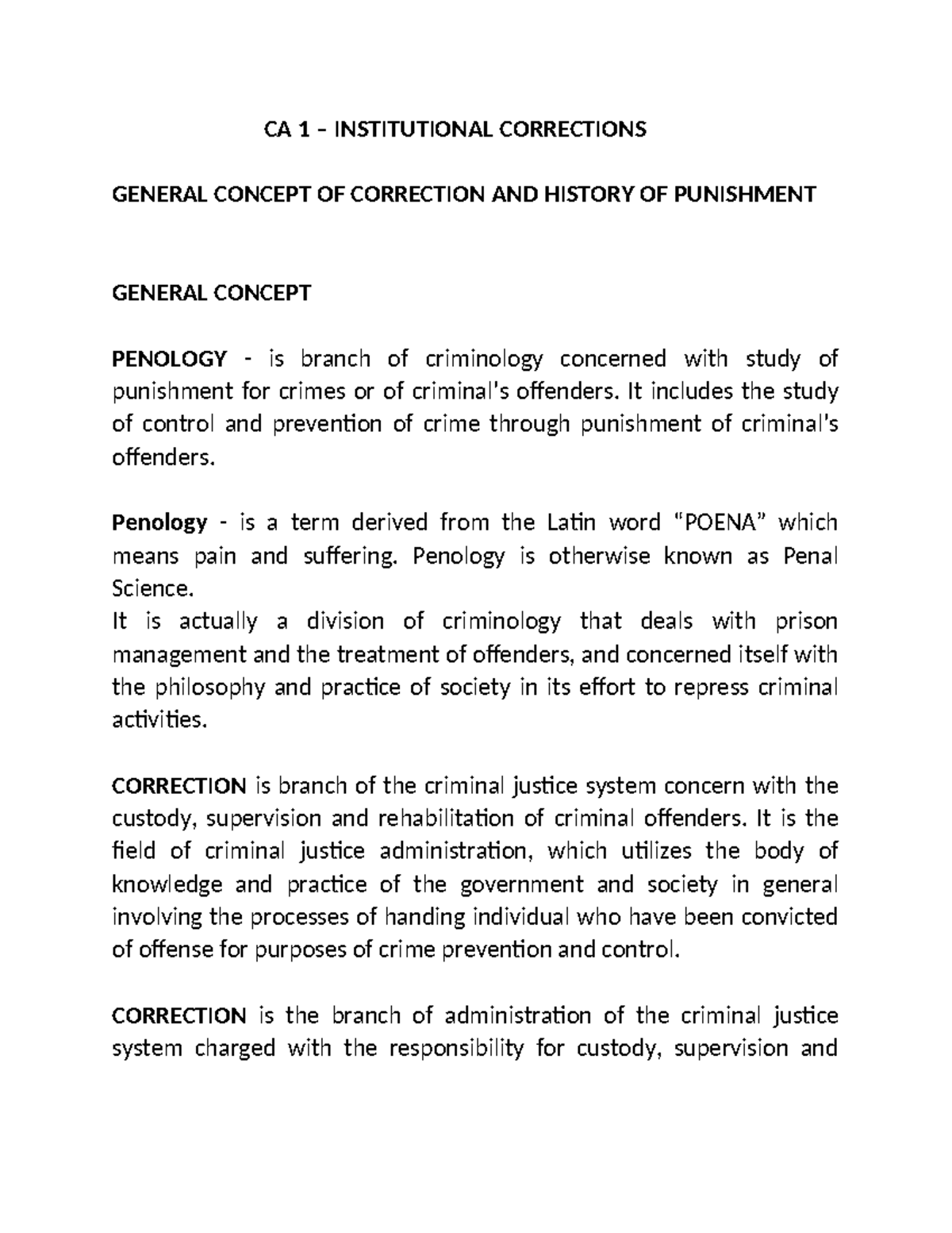Week 2 - CA 1 - IC - Weekly Lecture - CA 1 – INSTITUTIONAL CORRECTIONS ...