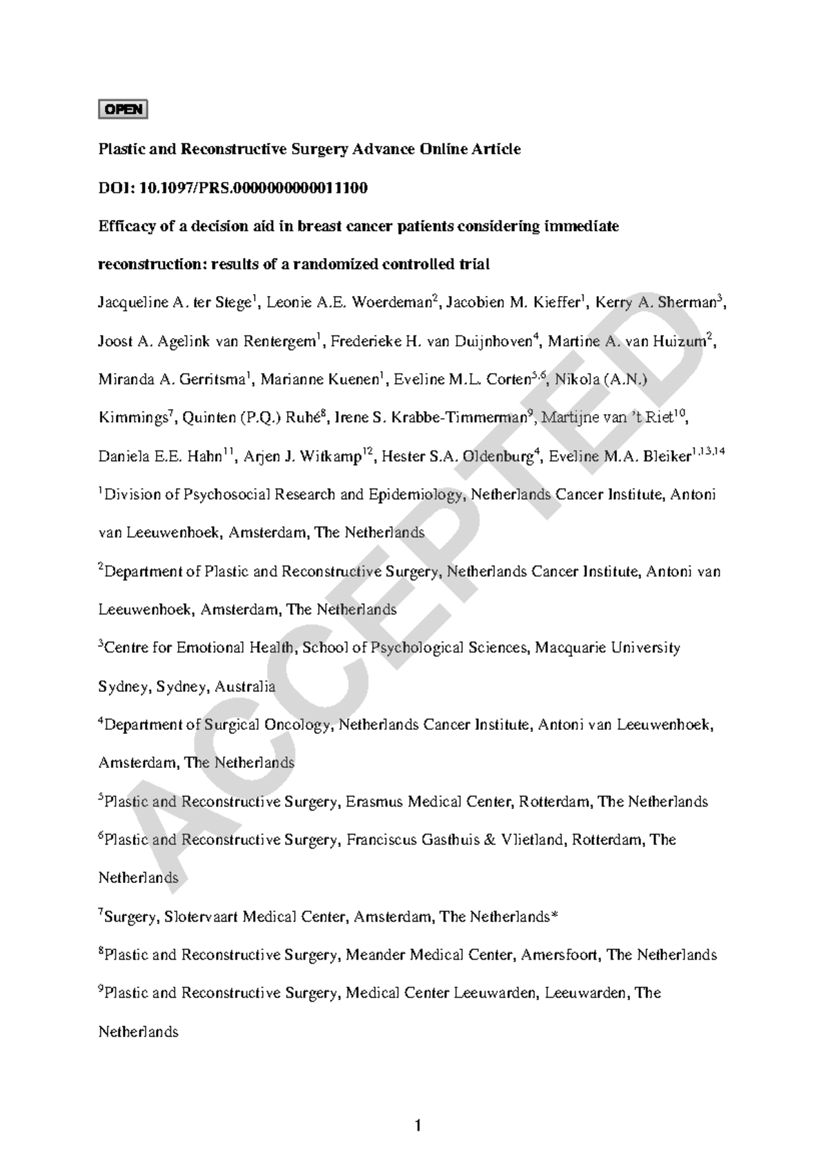 Ter Stege, 2023 - Research Articles - Plastic and Reconstructive ...