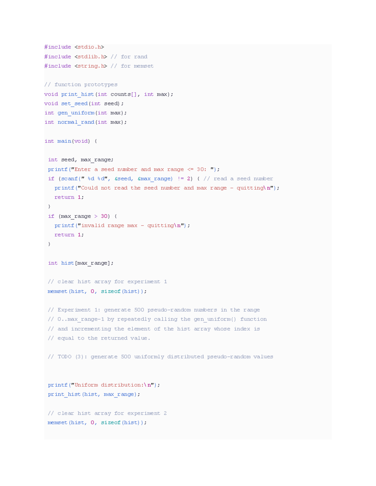 Random - Simari - #include #include // for rand #include // for memset // function prototypes ...