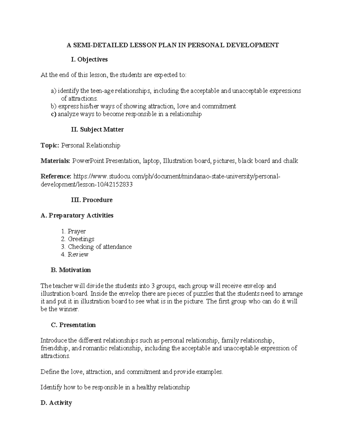 LP for final demo - files - A SEMI-DETAILED LESSON PLAN IN PERSONAL ...