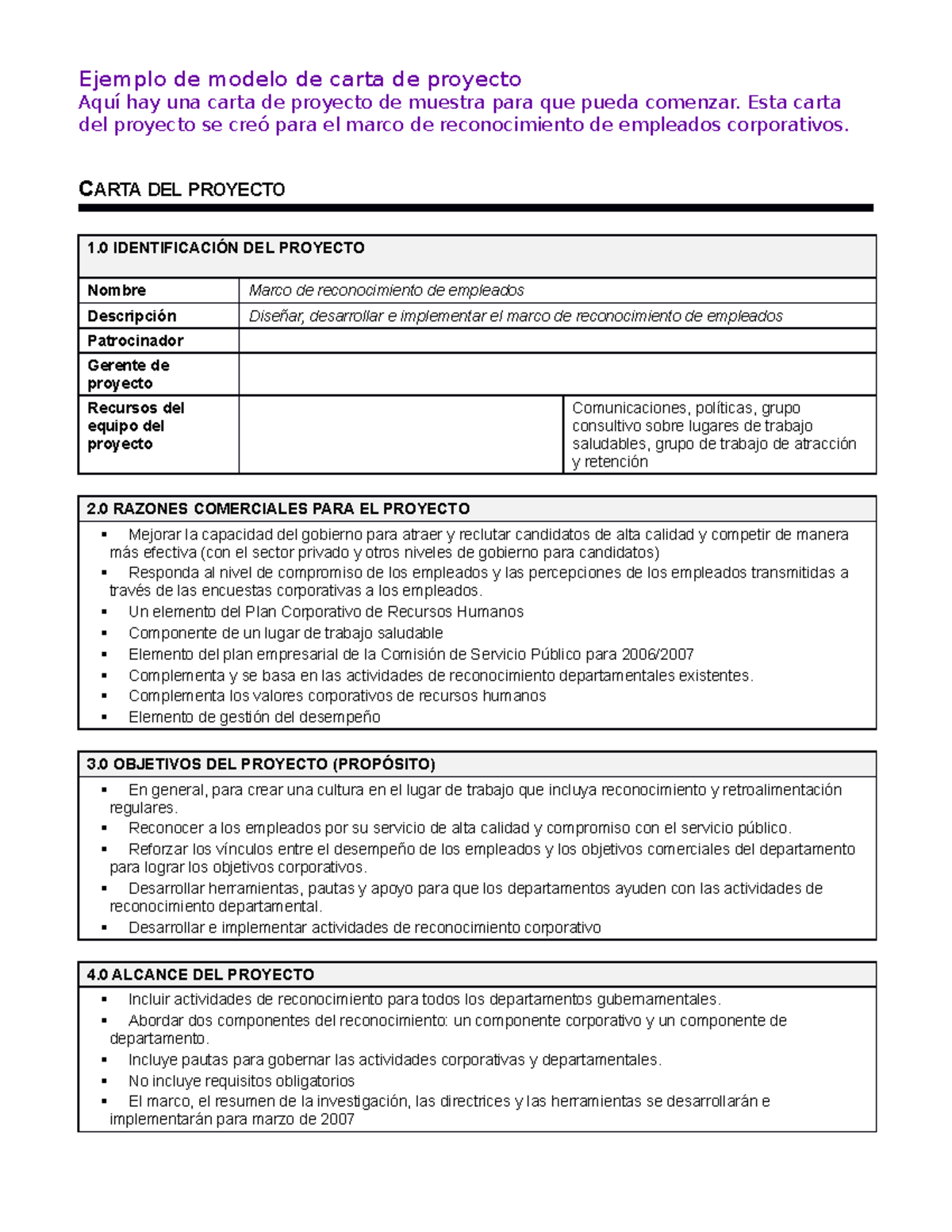 Project Charter Template 02 - Ejemplo de modelo de carta de proyecto ...