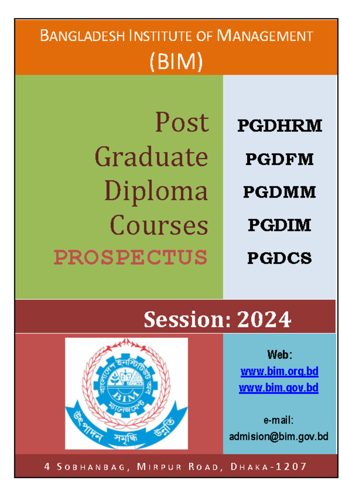 PGD Prospectus 2024 - BANGLADESH INSTITUTE OF MANAGEMENT (BIM) Session: 2024 Post Graduate ...