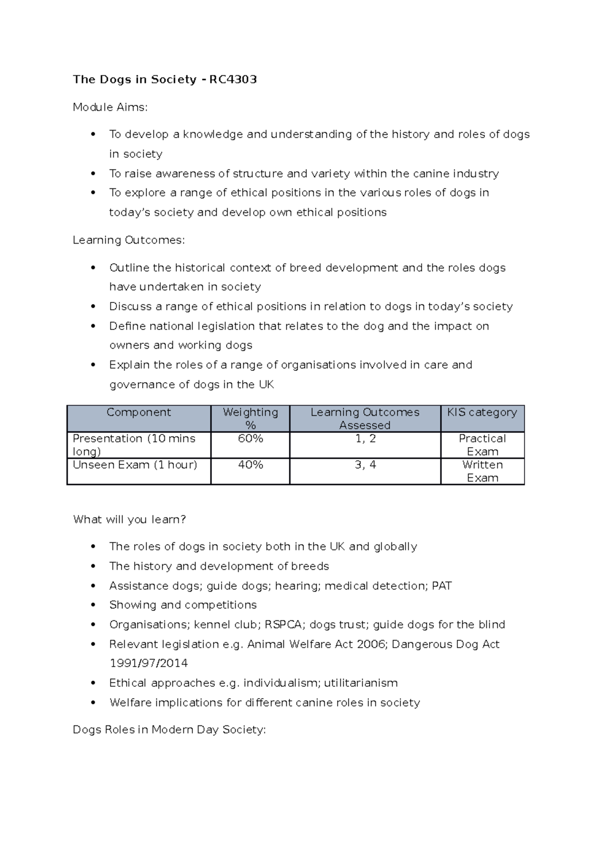 Lesson 1 - Introduction to Dogs in Society - The Dogs in Society - RC ...