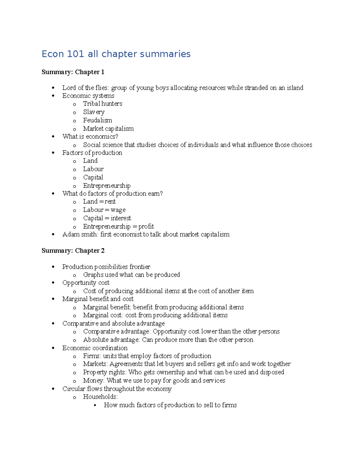 Econ 101 summaries - Econ 101 all chapter summaries Summary: Chapter 1 Lord of the flies: group ...