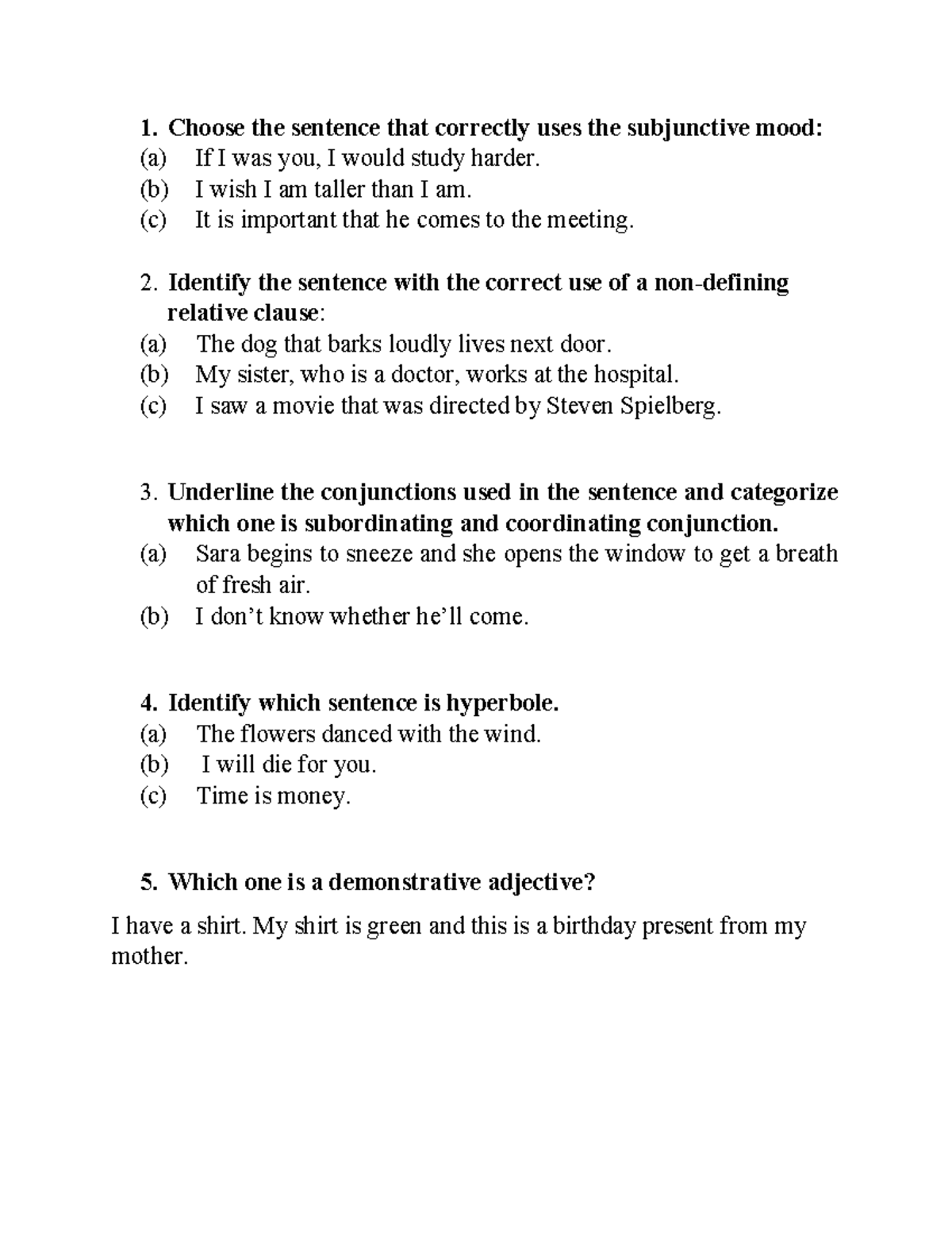 TKT 5 questions - Choose the sentence that correctly uses the ...