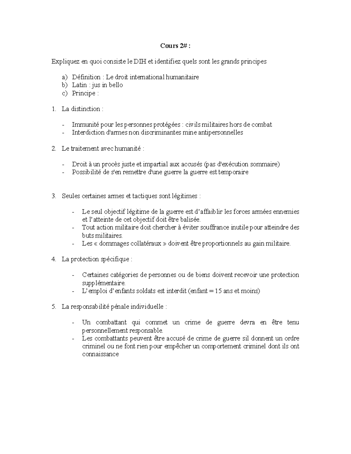 Note de Cours - Expliquez en quoi consiste le DIH et identifiez quels ...