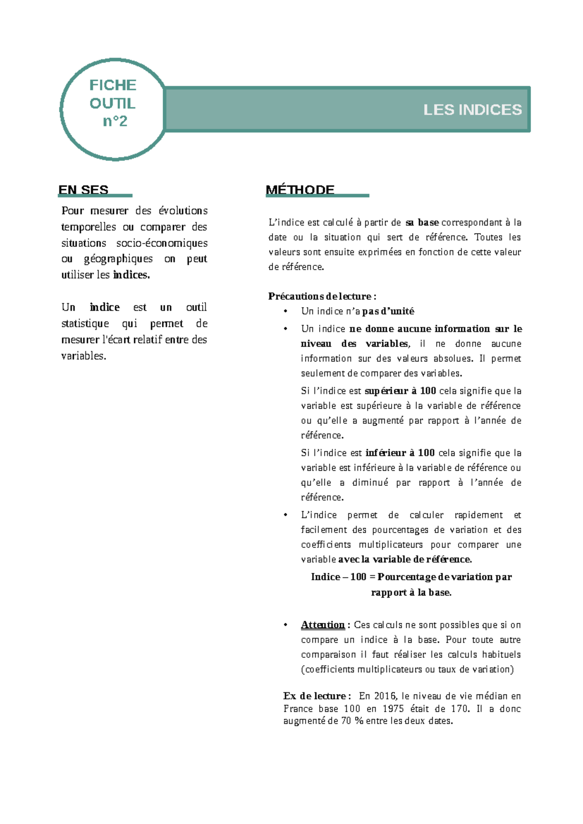 Indice - Méthode bac SES - EN SES Pour mesurer des évolutions ...