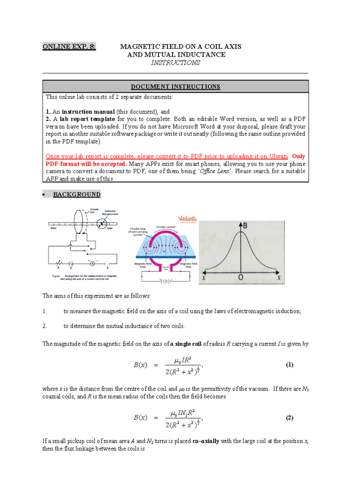 Exp 08 - Magnetic Coil - Manual - ONLINE EXP. 8: MAGNETIC FIELD ON A COIL AXIS AND MUTUAL ...