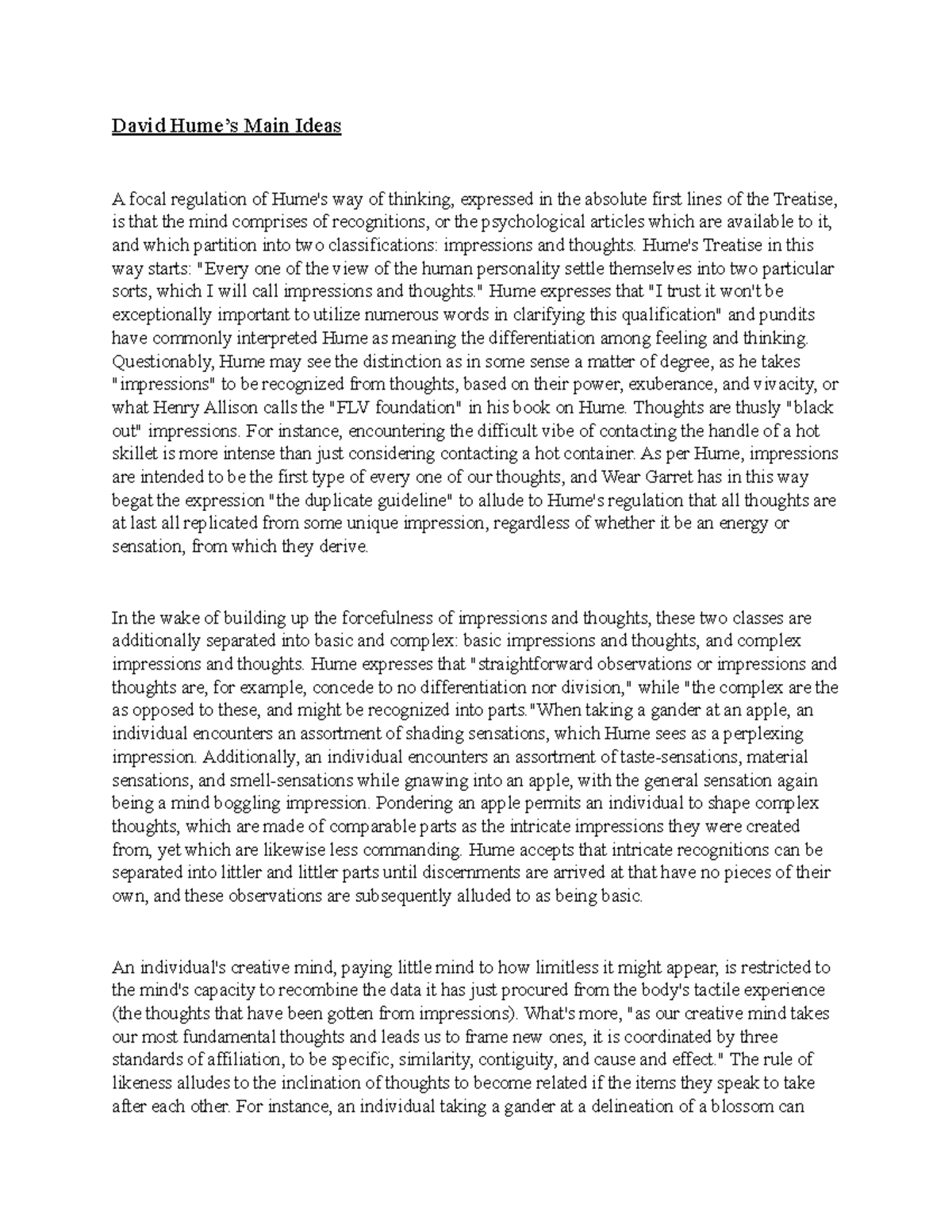 Philosophy - david hume - David Hume’s Main Ideas A focal regulation of ...