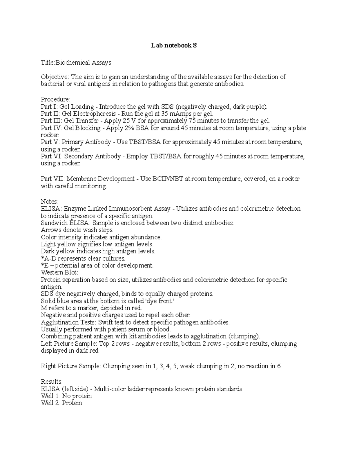 Lab notebook 8 - ... - Lab notebook 8 Title:Biochemical Assays Objective: The aim is to gain an ...