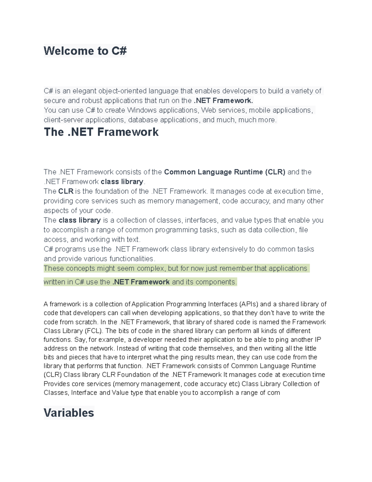 Intro to C# & Framework - WEB4550 - Studocu