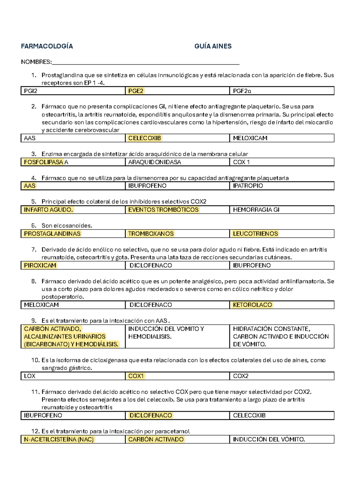 Aines - FARMACOLOGÍA GUÍA AINES - Studocu