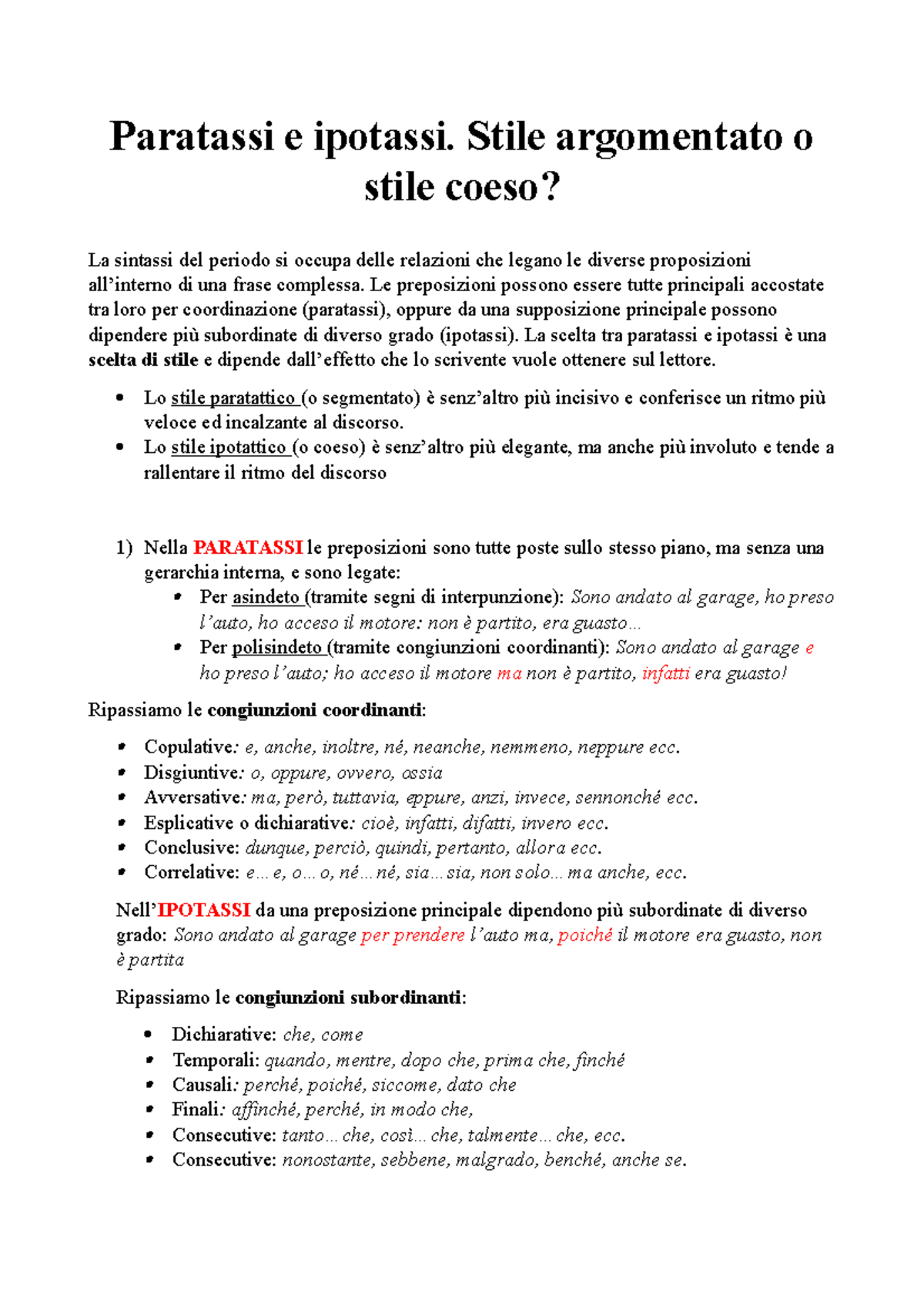 Paratassi e ipotassi - Stile argomentato o stile coeso? La sintassi del ...