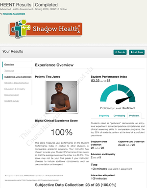 Heent Shadow Health Tina Jones Advance Assessment Transcript - HEENT ...