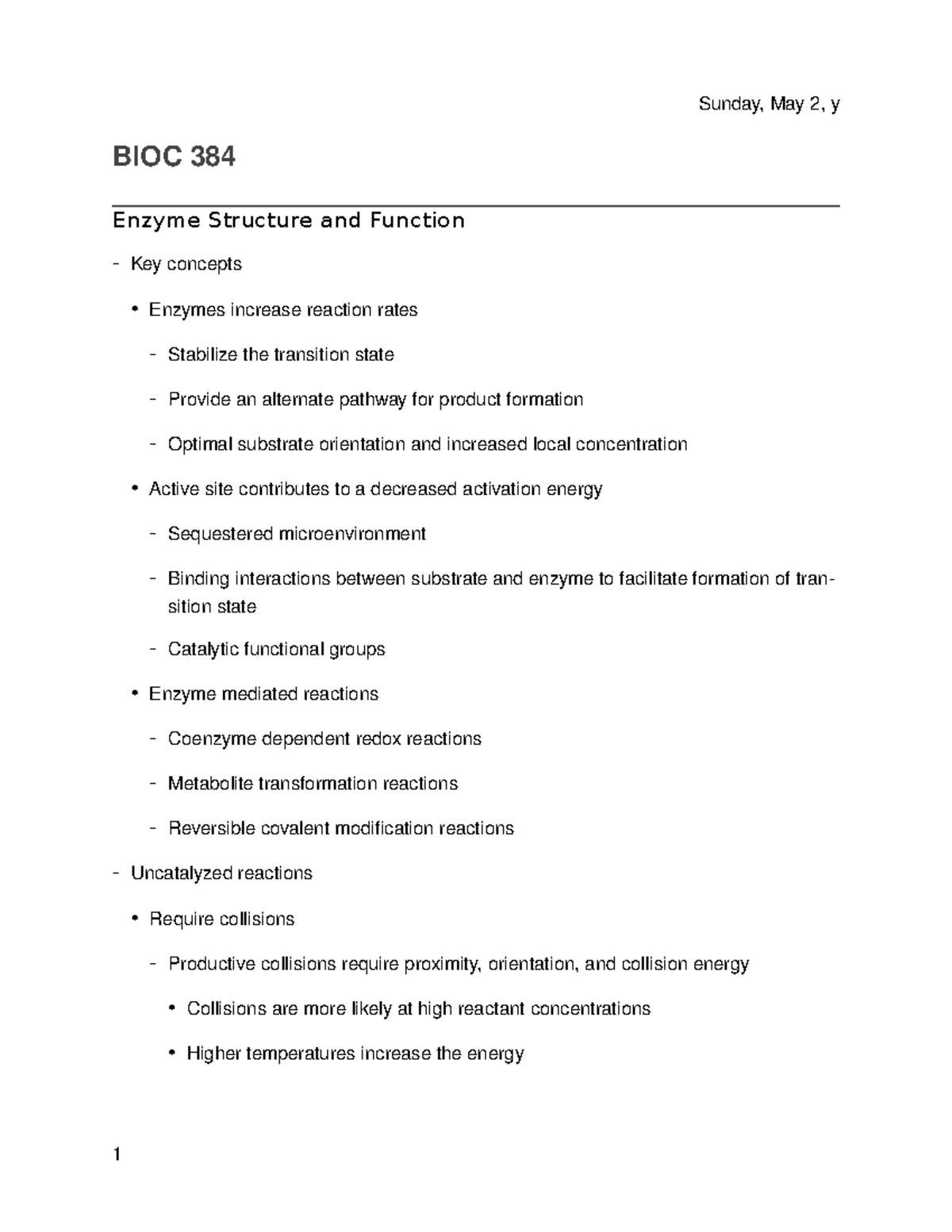 Structure And Function Of An Enzyme