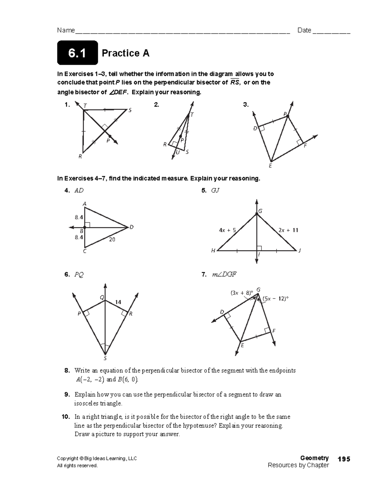 6.1 Practice - 6.1 HW - Copyright © Big Ideas Learning, LLC Geometry ...