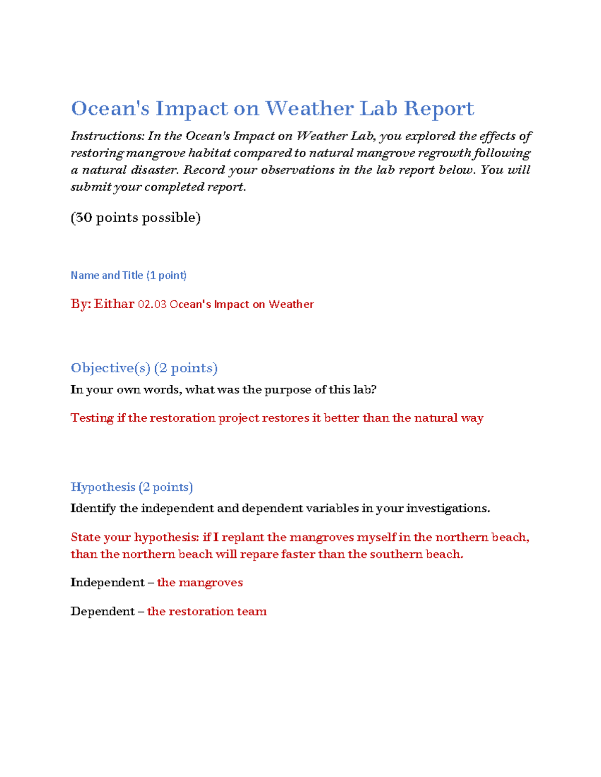 02.03 Ocean's Impact on Weather - Ocean's Impact on Weather Lab Report ...