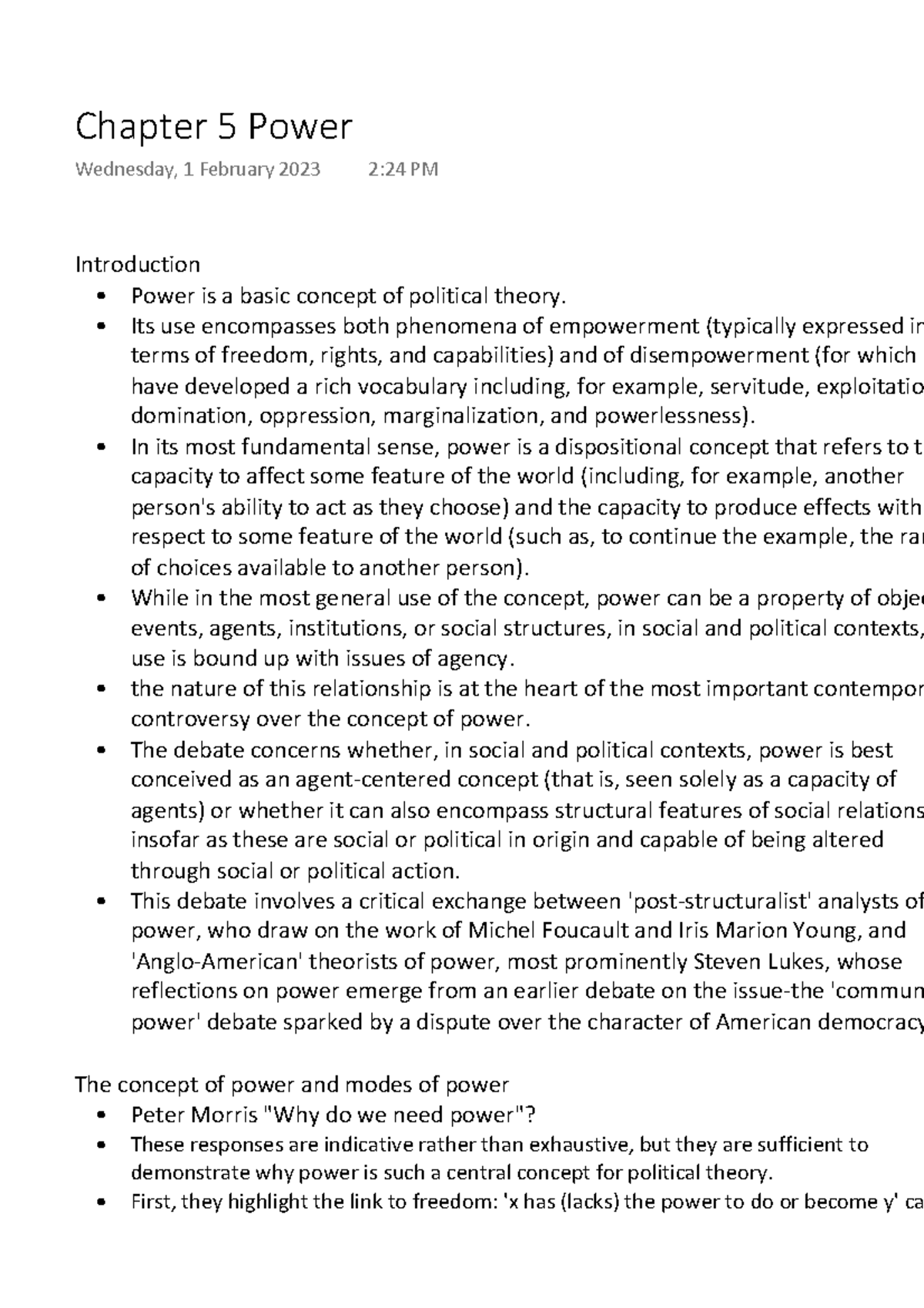 Issue in Political Theory Chapter 5 - Introduction Power is a basic ...