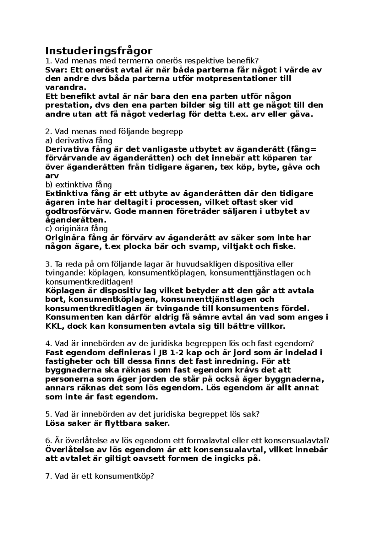 Seminarium 3 Köprätt - Instuderingsfrågor Vad menas med termerna onerös ...