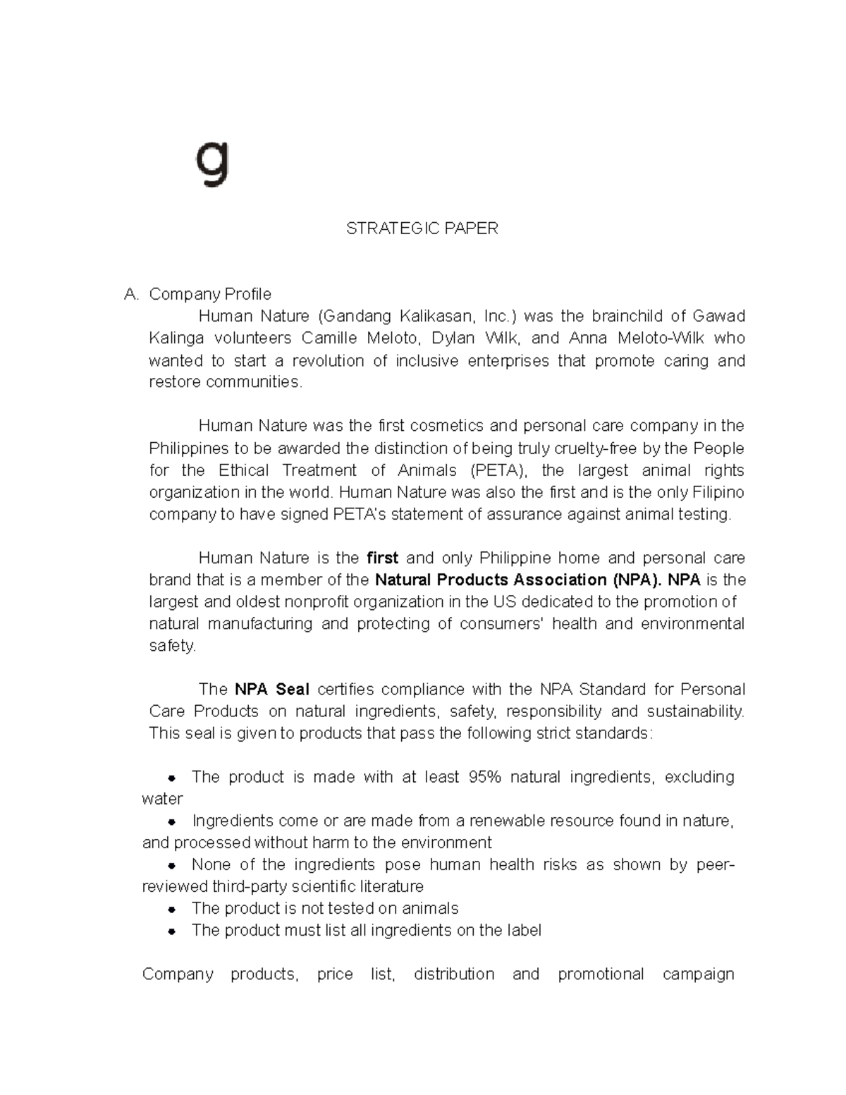 Strategic Paper - Juls - ref - STRATEGIC PAPER A. Company Profile Human ...