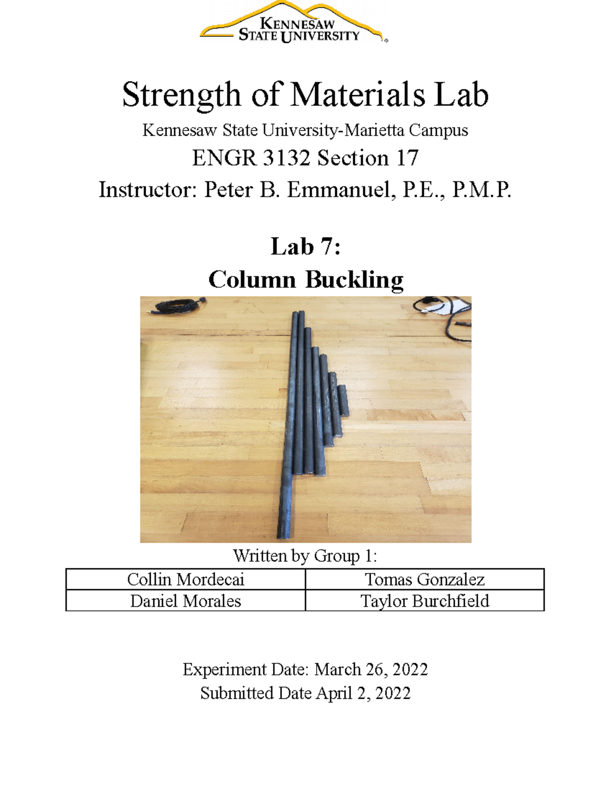 Column Buckling Lab 7 - This lab used a MTS Insight Machine to perform ...