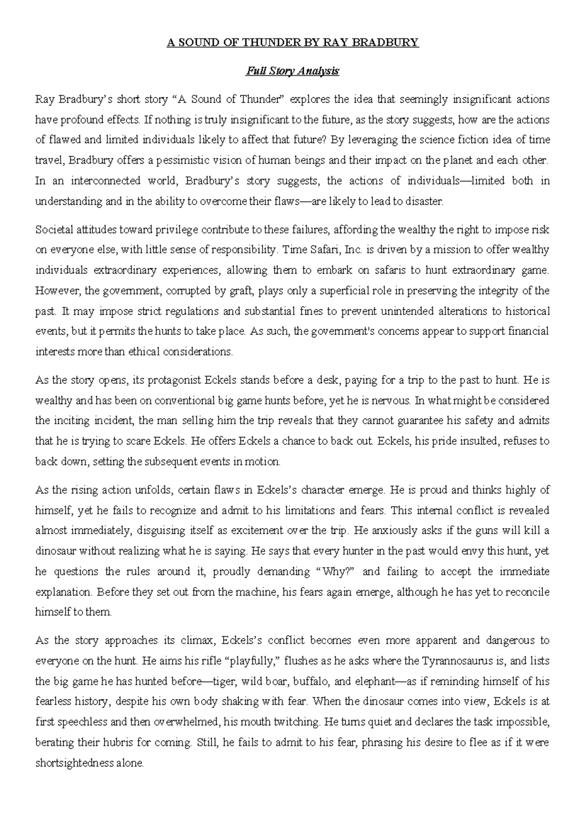 A Sound OF Thunder BY RAY Bradbury - A SOUND OF THUNDER BY RAY BRADBURY ...