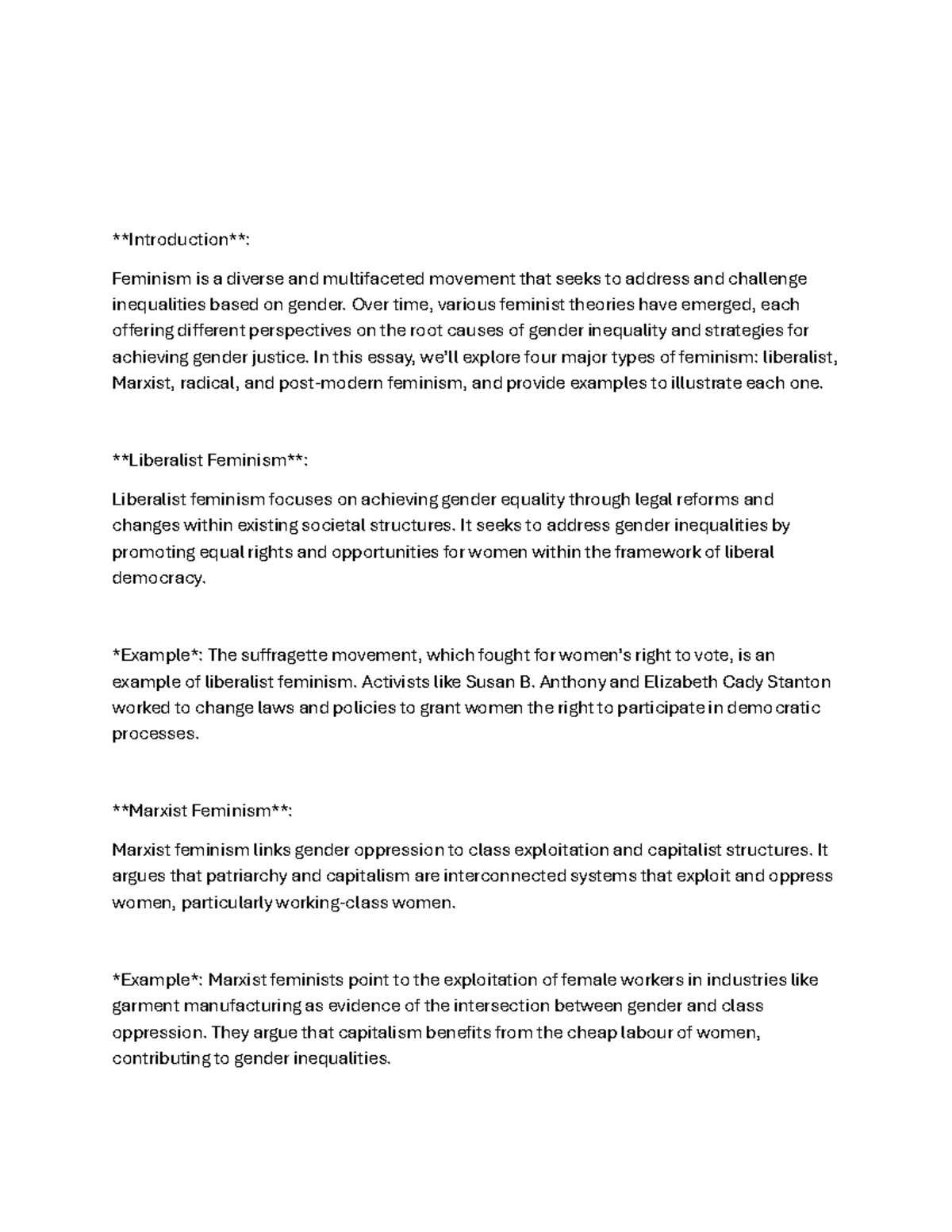 Feminism practice essay - Introduction: Feminism is a diverse and ...