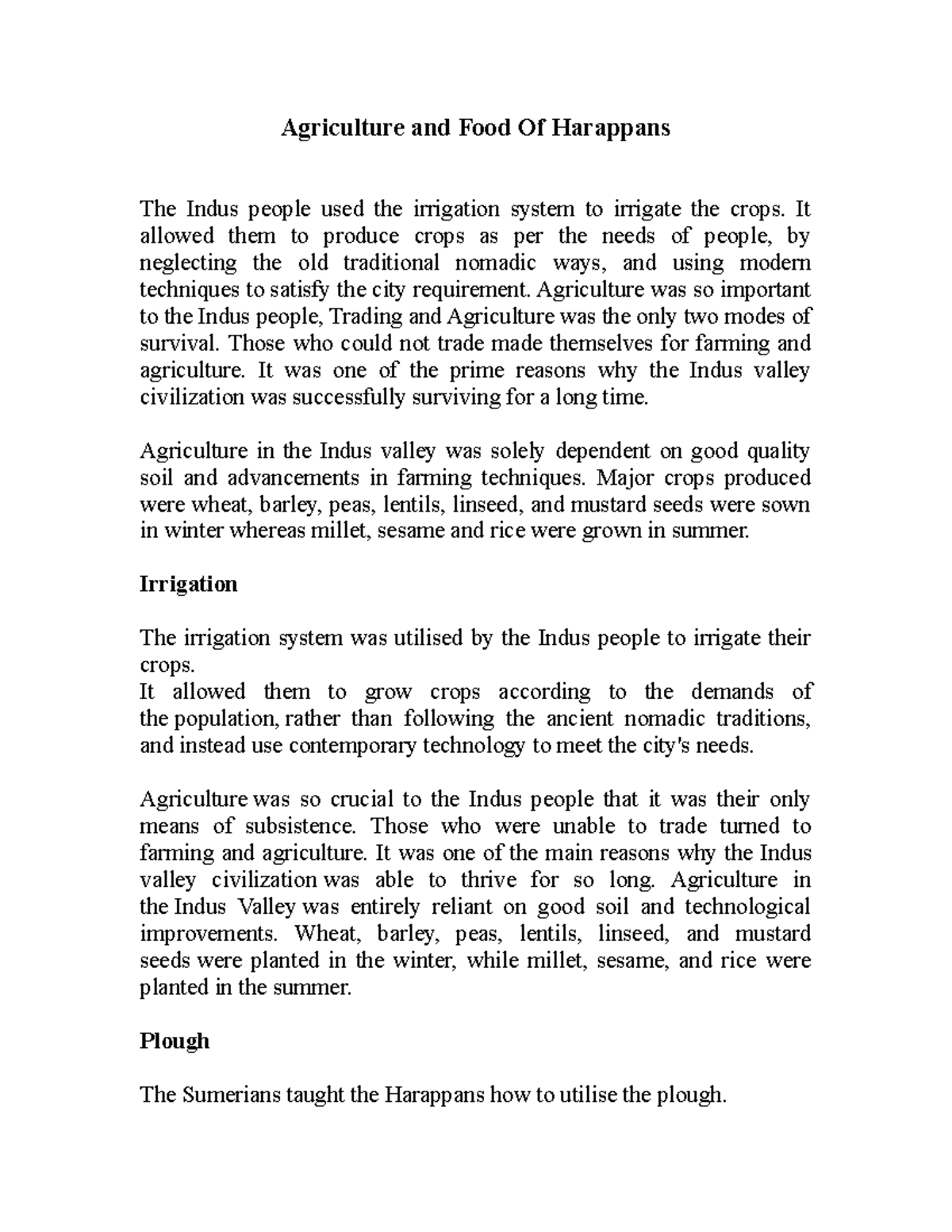 Agriculture and Food of Harappans - It allowed them to produce crops as ...