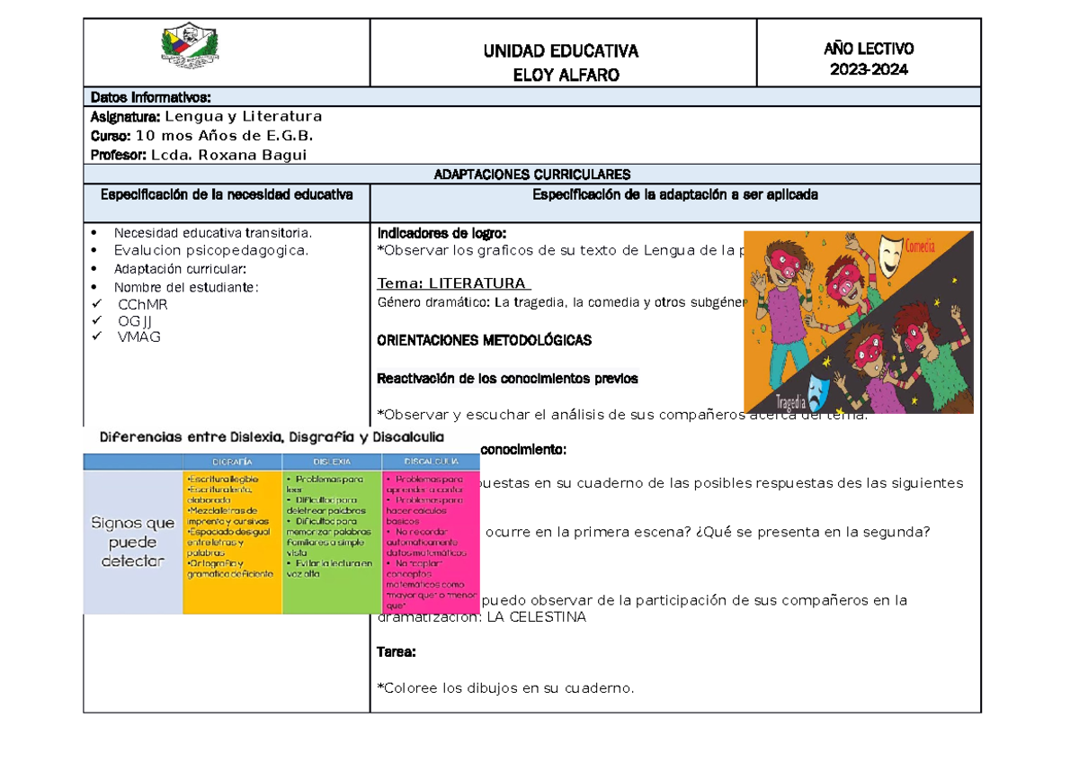 PLAN Adaptaciones Curriculares Semana 1 Y 2 3ER Trimestre - UNIDAD EDUCATIVA ELOY ALFARO AÑO ...
