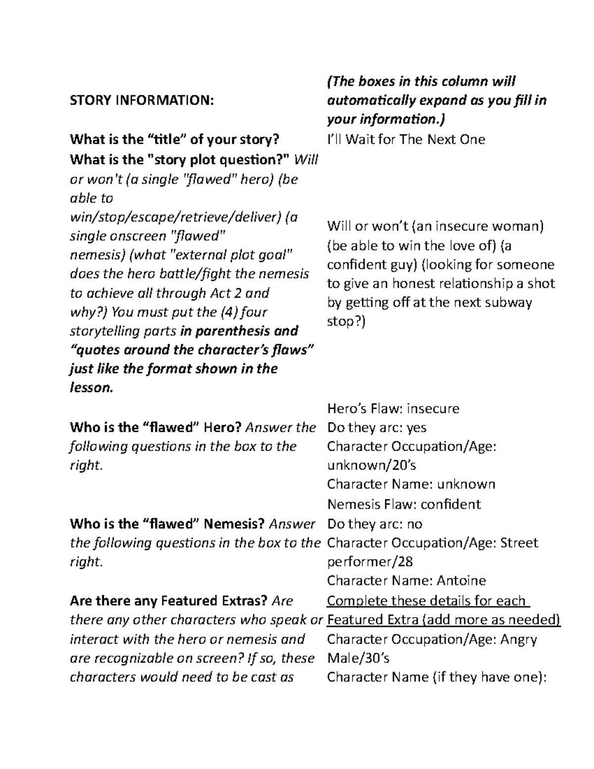 Story Information - notes scriptwriting techniques. - STORY INFORMATION ...