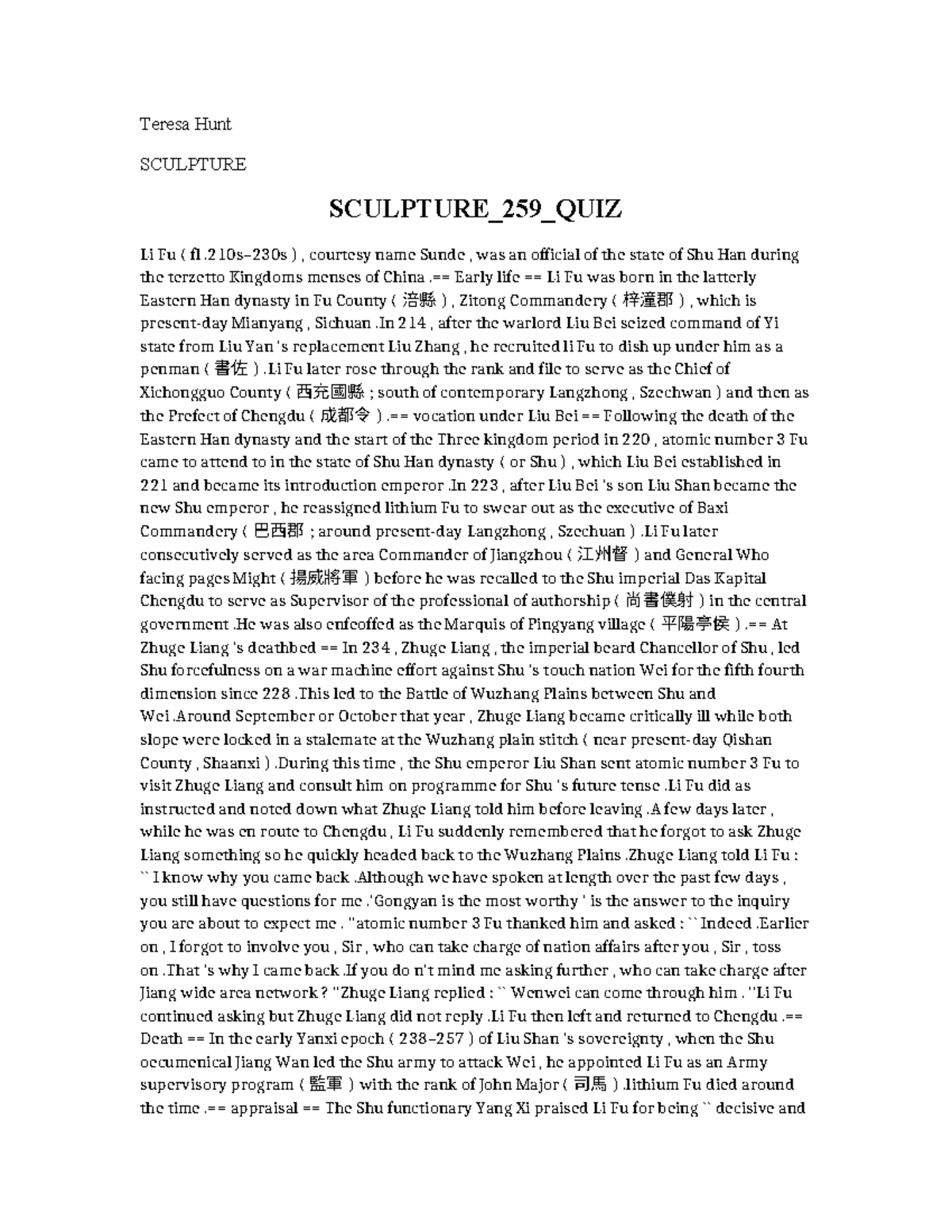 Sculpture 259 QUIZ - worksheet - Teresa Hunt SCULPTURE SCULPTURE_259 ...