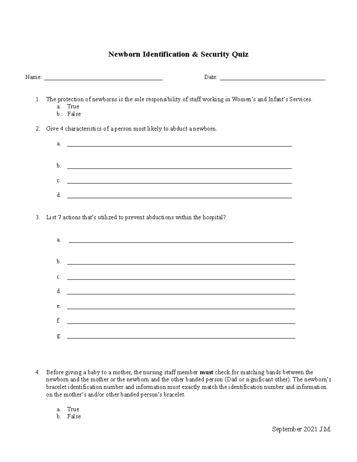 Newborn Identification Quiz Clinical Simulation #3 - Newborn ...