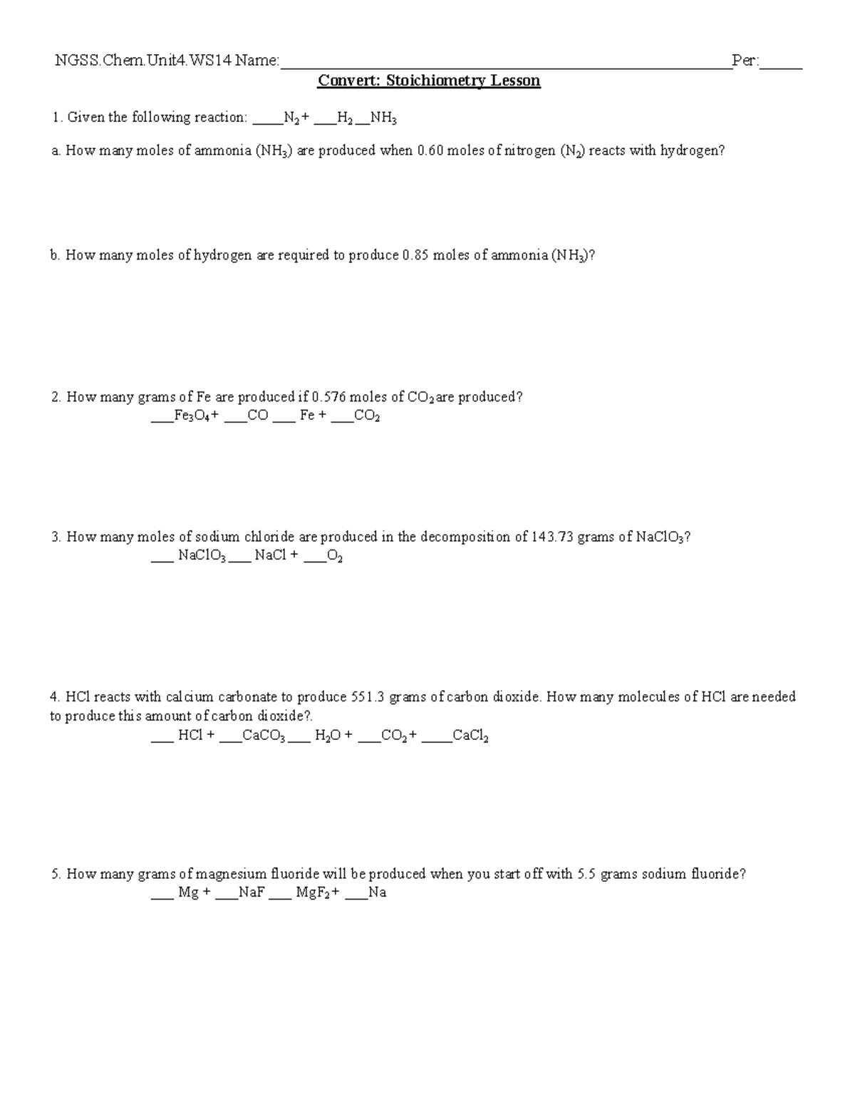 Kami Export - WS14 Stoichiometry Lesson - NGSS.Chem.Unit4 - Studocu