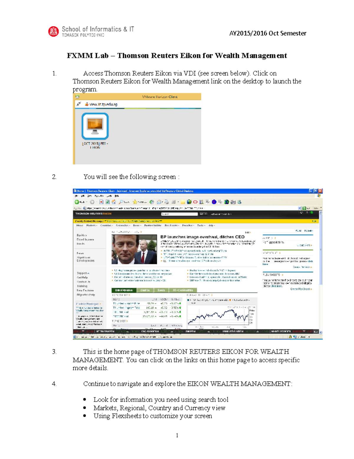 Practical 3a - FXMM Lab on EWM - AY2015/2016 Oct Semester FXMM Lab ...