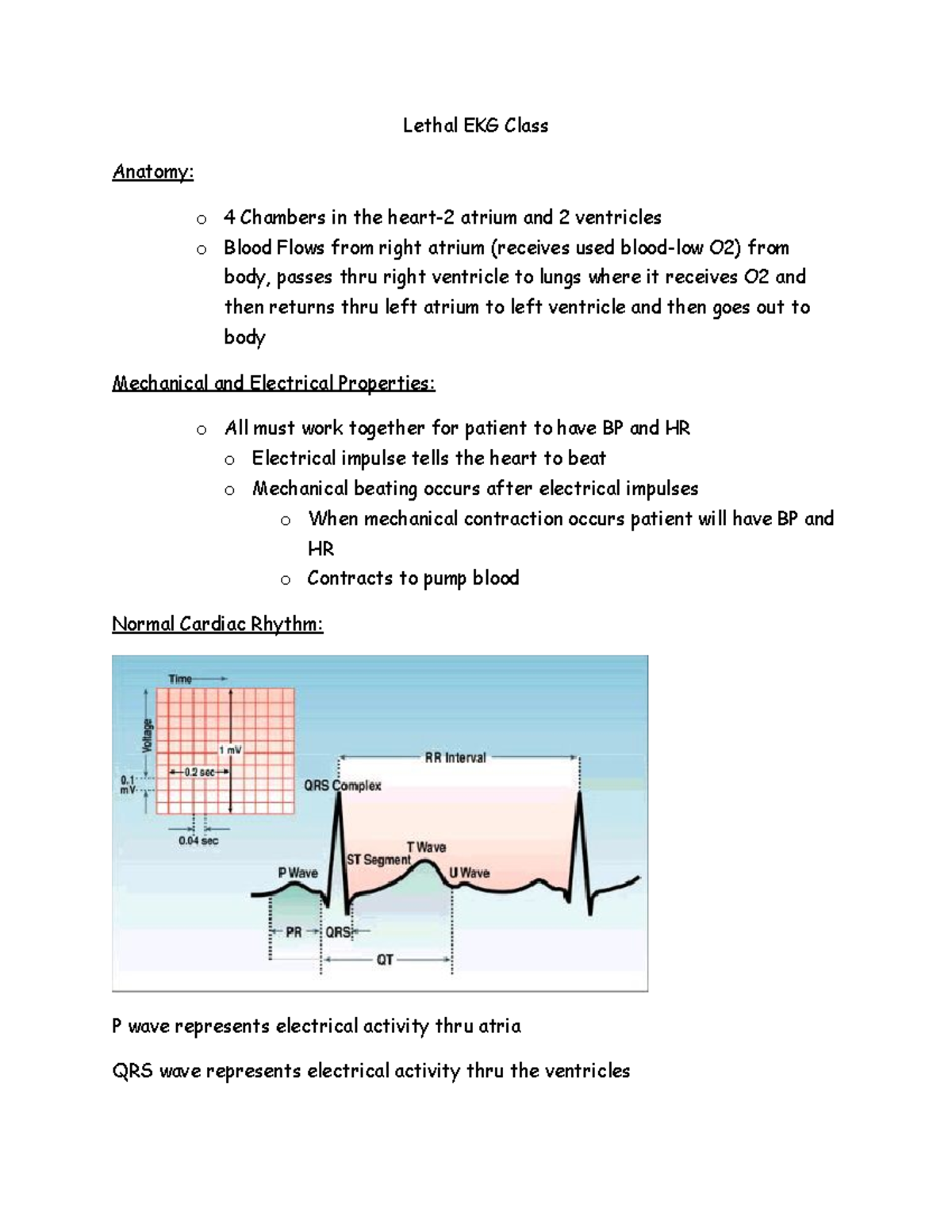 EKG Rhythms and Treatments - Lethal EKG Class Anatomy: o 4 Chambers in ...